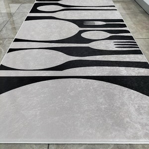 Soft Non-slip Kitchen Rug Fork and Spoon Themed Kitchen Rug Decorative ...