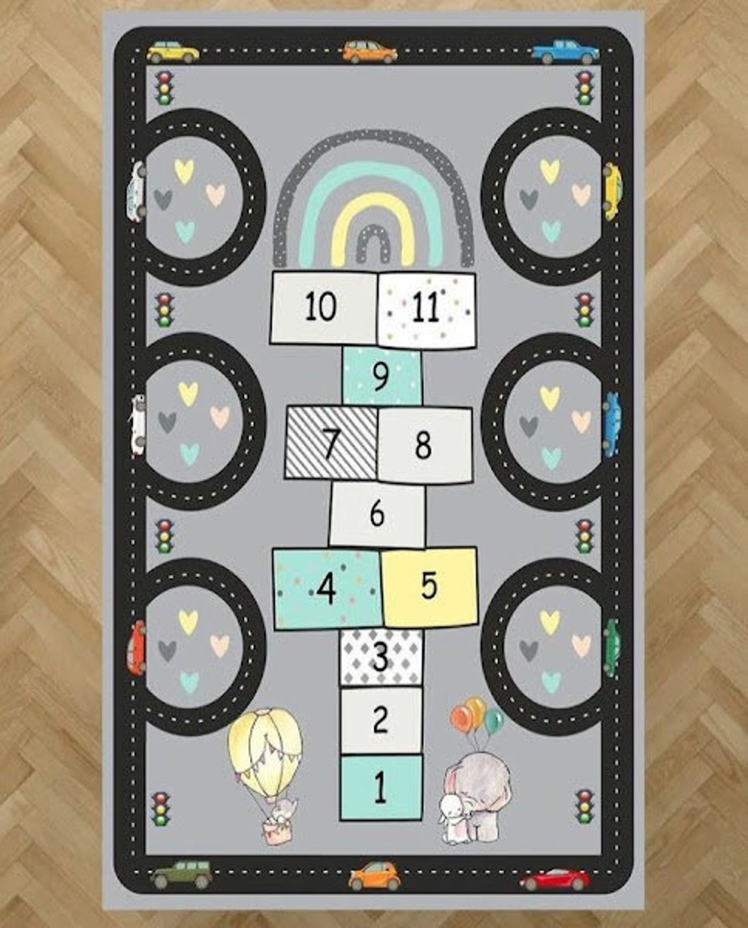Road Themed Hopscotch Game Rug Anti-allergic Non-slip Base Kids Carpet ...
