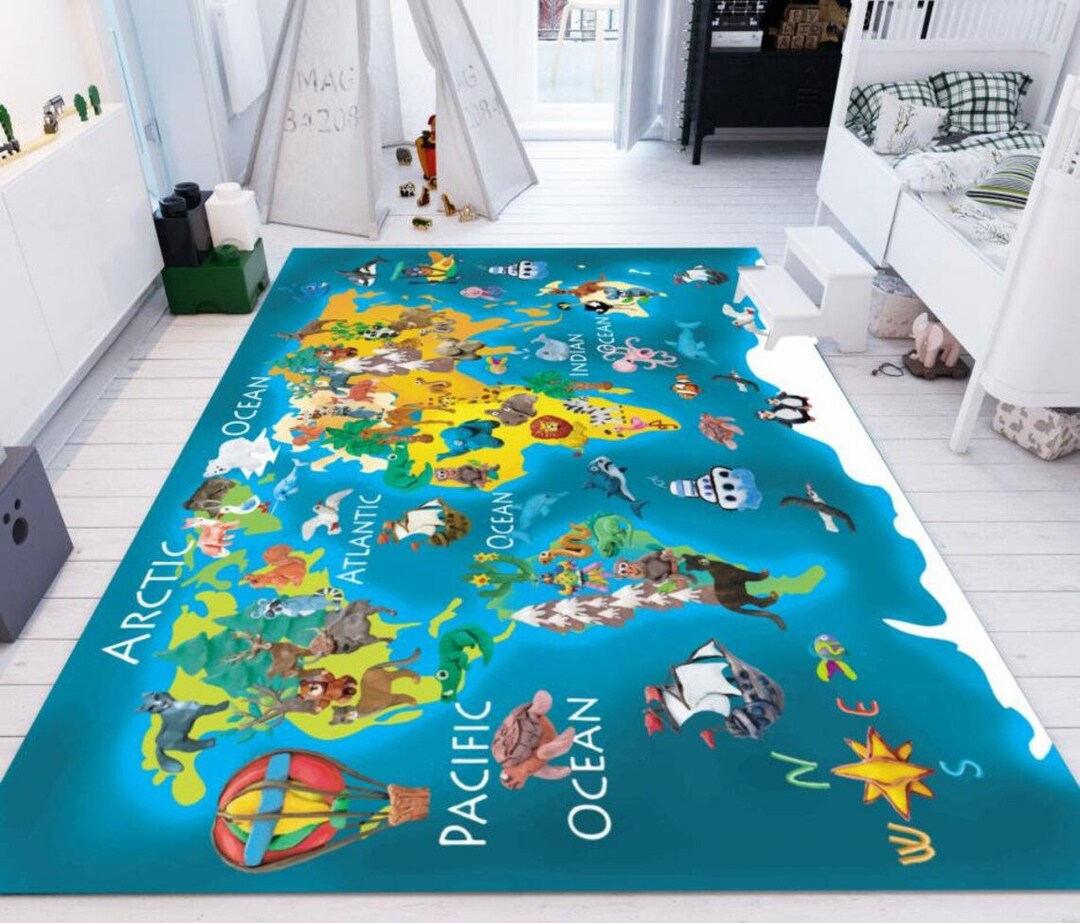 World Map Kids Carpet Nursery Carpet Anti Allergic Kids Room Carpet ...