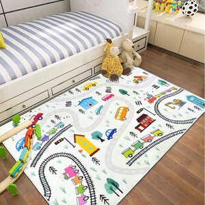 Railway Patterned Antiallergic Mat Activity Play Carpet Car, Train ...