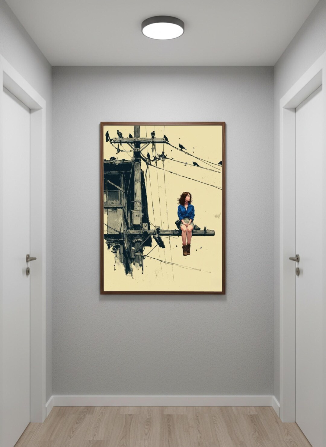 Printable Wall Art, Girl on Power Pole With Crows, Moody - Etsy