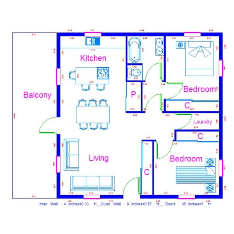 Small Cottage Layout 2 Bedroom - Etsy