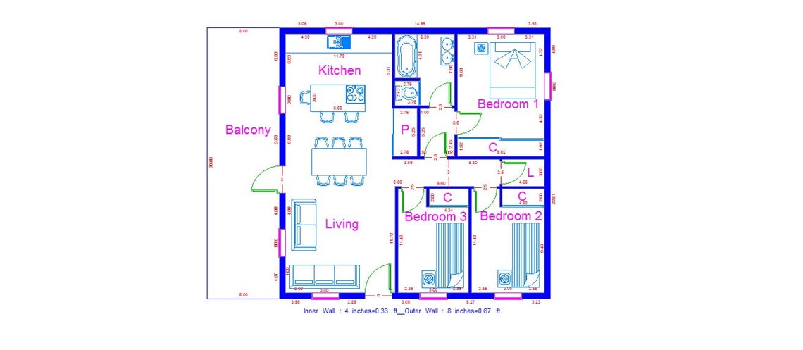 30' X 30' | Modern House Plans | 3 Bedrooms | Floor Plan | Small ...