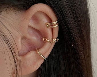 Fake Ear Cuff Gold Cartilage Earring Faux Ear Cuff Double - Etsy