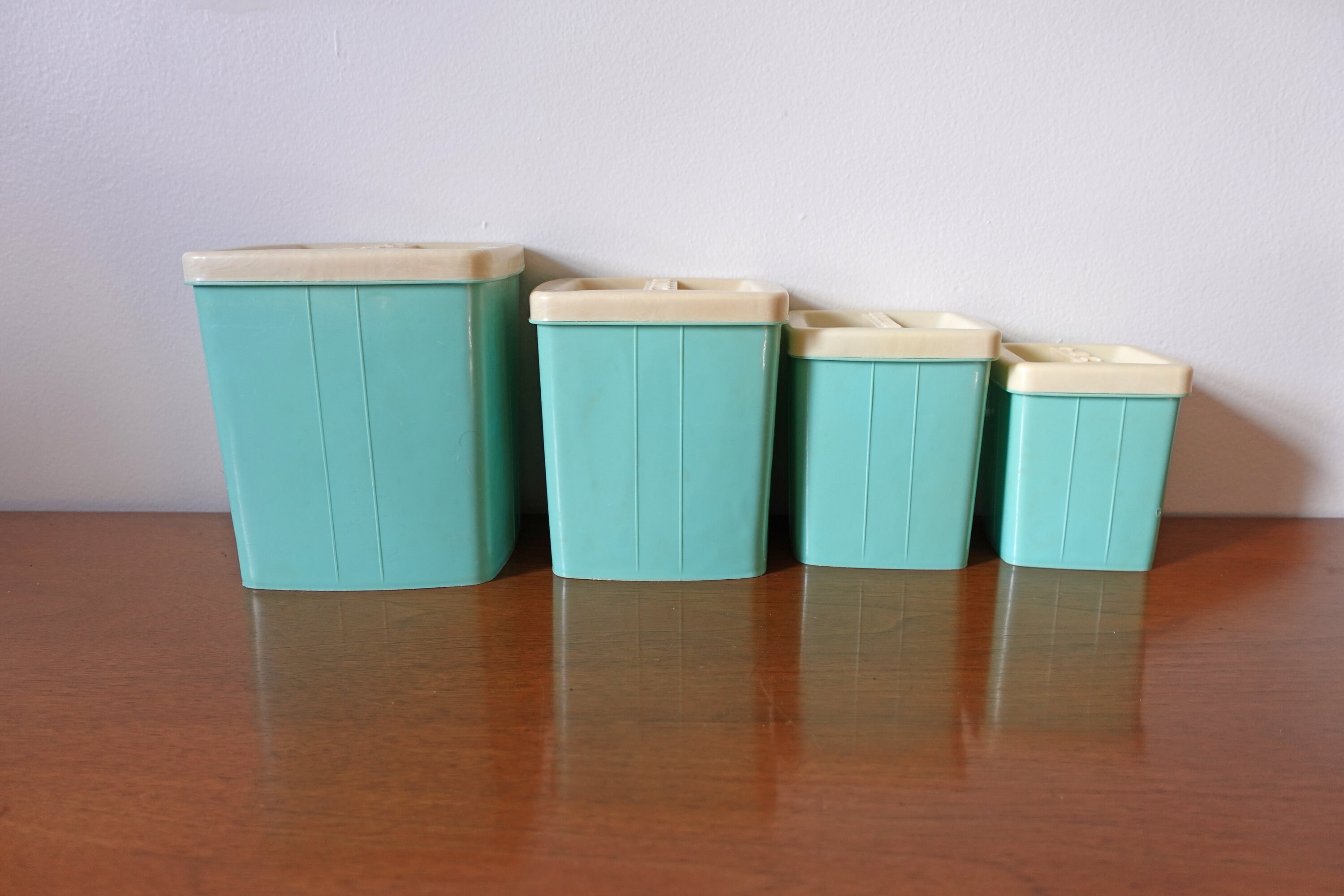 Vintage Turquoise Nesting Canisters Plastic Set of 4 Mid - Etsy