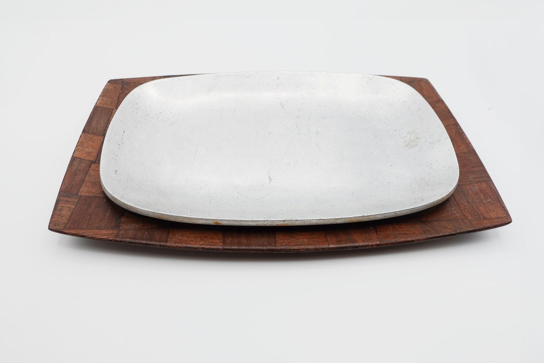 Vintage MCM WEAVEWOOD Walnut and Aluminum Sizzler Tray Platter 12x7 - Etsy