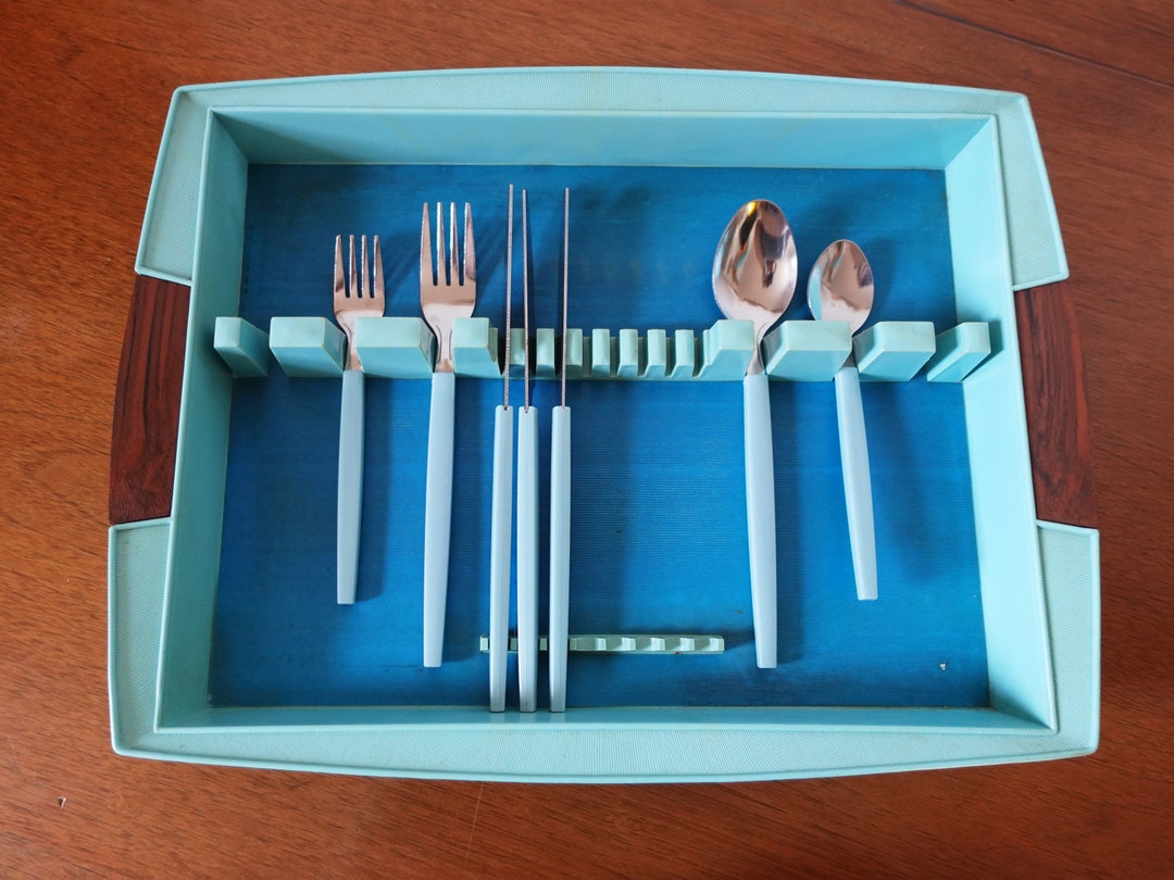 Vintage Turquoise Silverware Organizer Utensil Storage - Etsy