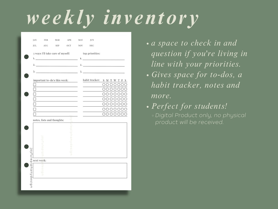Undated Weekly Planner Insert | Printable Download | PDF | Academic ...