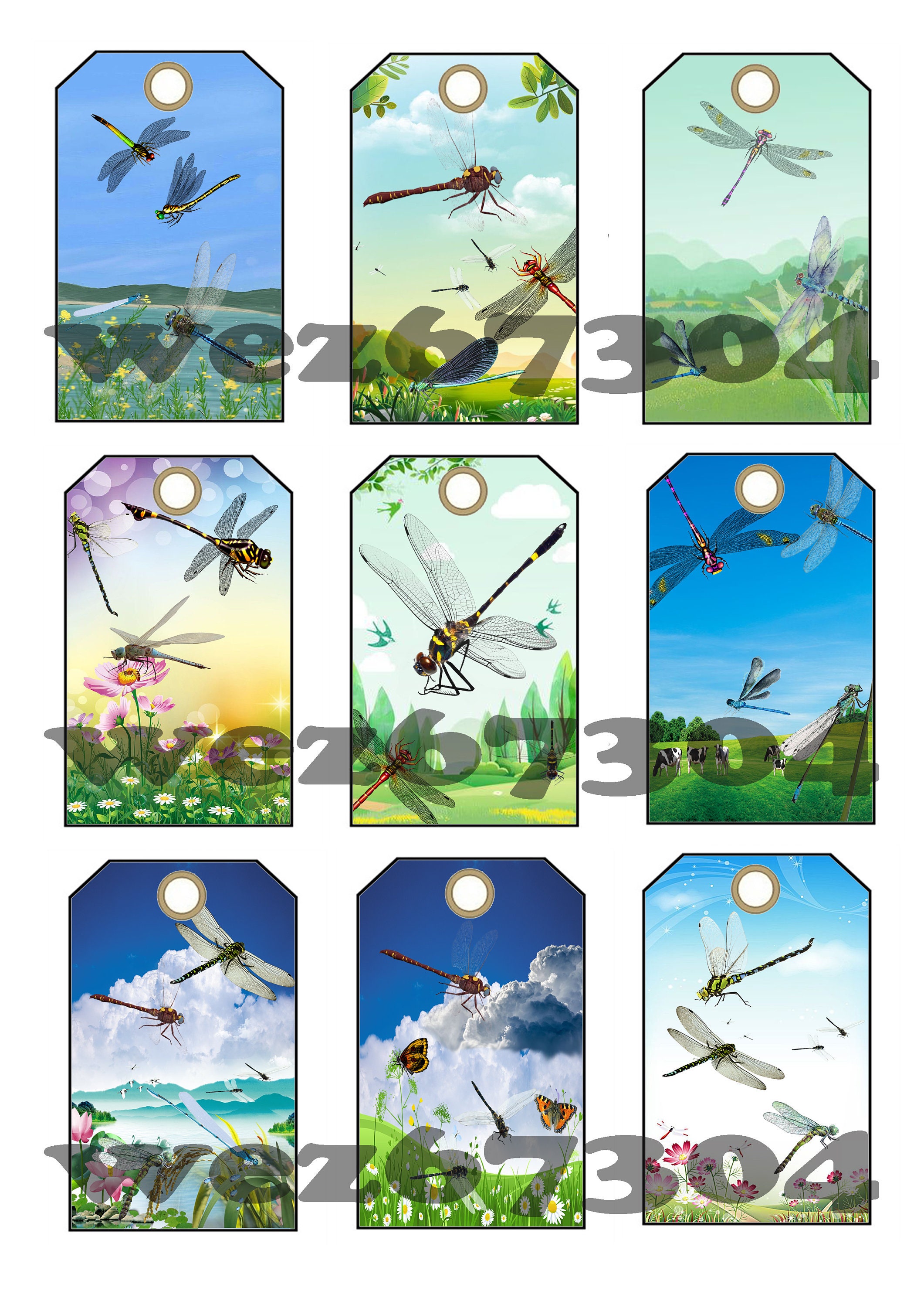 9 Dragonfly Dragonflies Digital Download Tags for Gifts or Junk ...