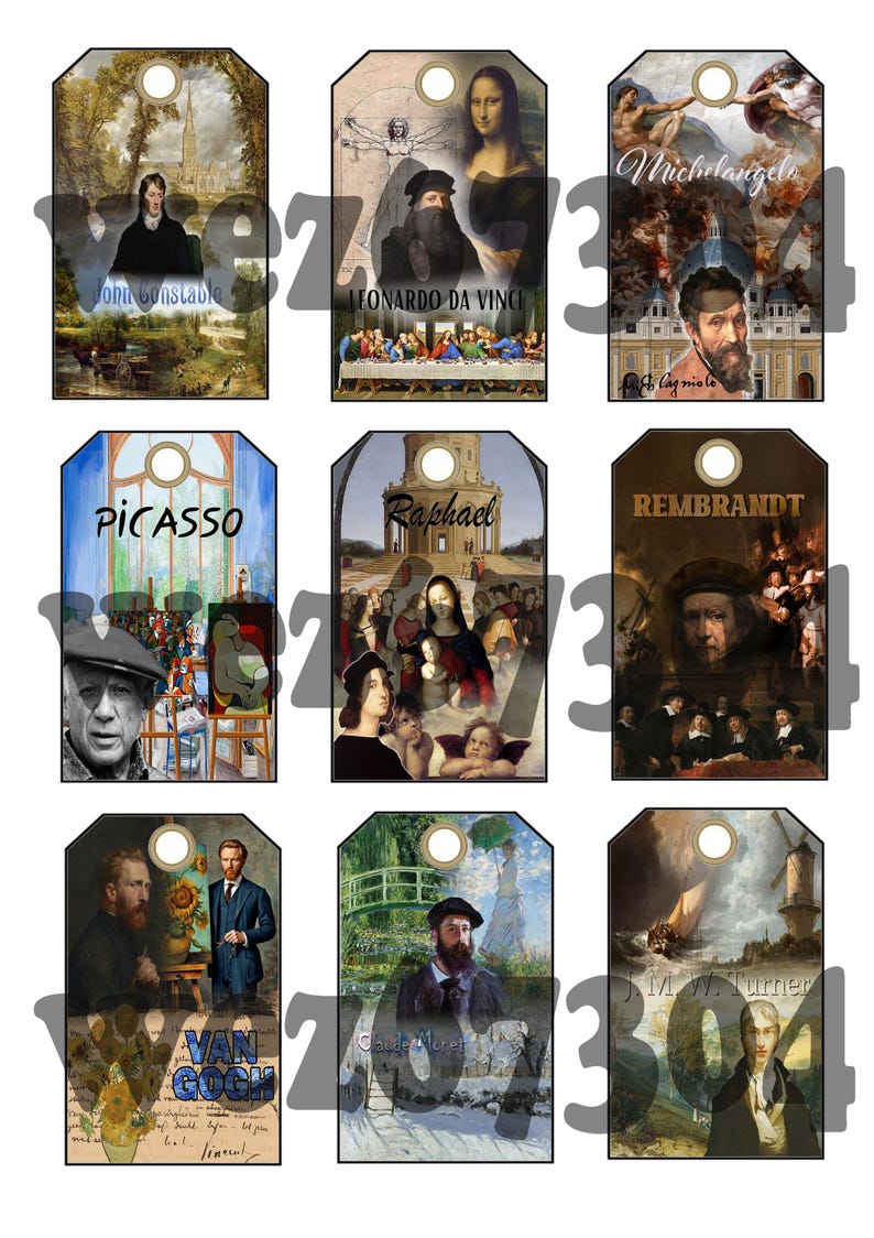 9 Famous Painters Artists Digital Download Tags for Gifts or Junk ...