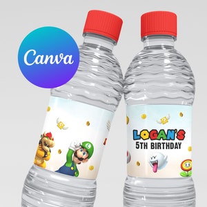 Super Mario Birthday Bottle Labels Boy Mario Bros Birthday Party ...