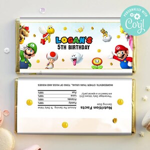 Super Mario Birthday Chocolate Wrapper Boy Mario Bros Birthday Party ...