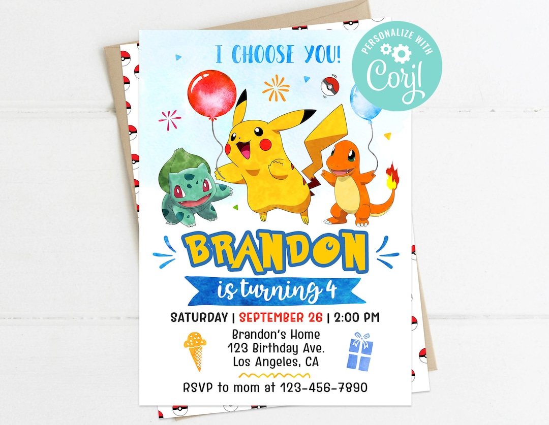 Invitación de cumpleaños de Pikachu niño Pokemon juego fiesta - Etsy España