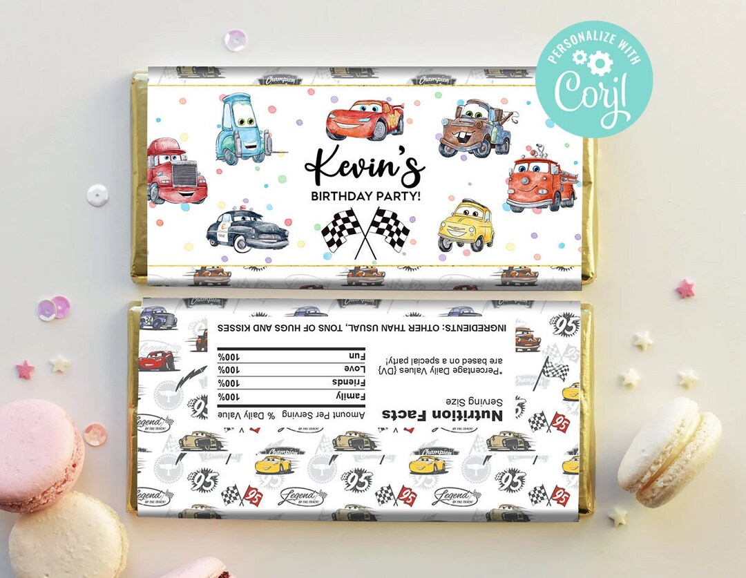 Cars Birthday Chocolate Wrapper Boy Lighting Mcqueen Race Car Party ...