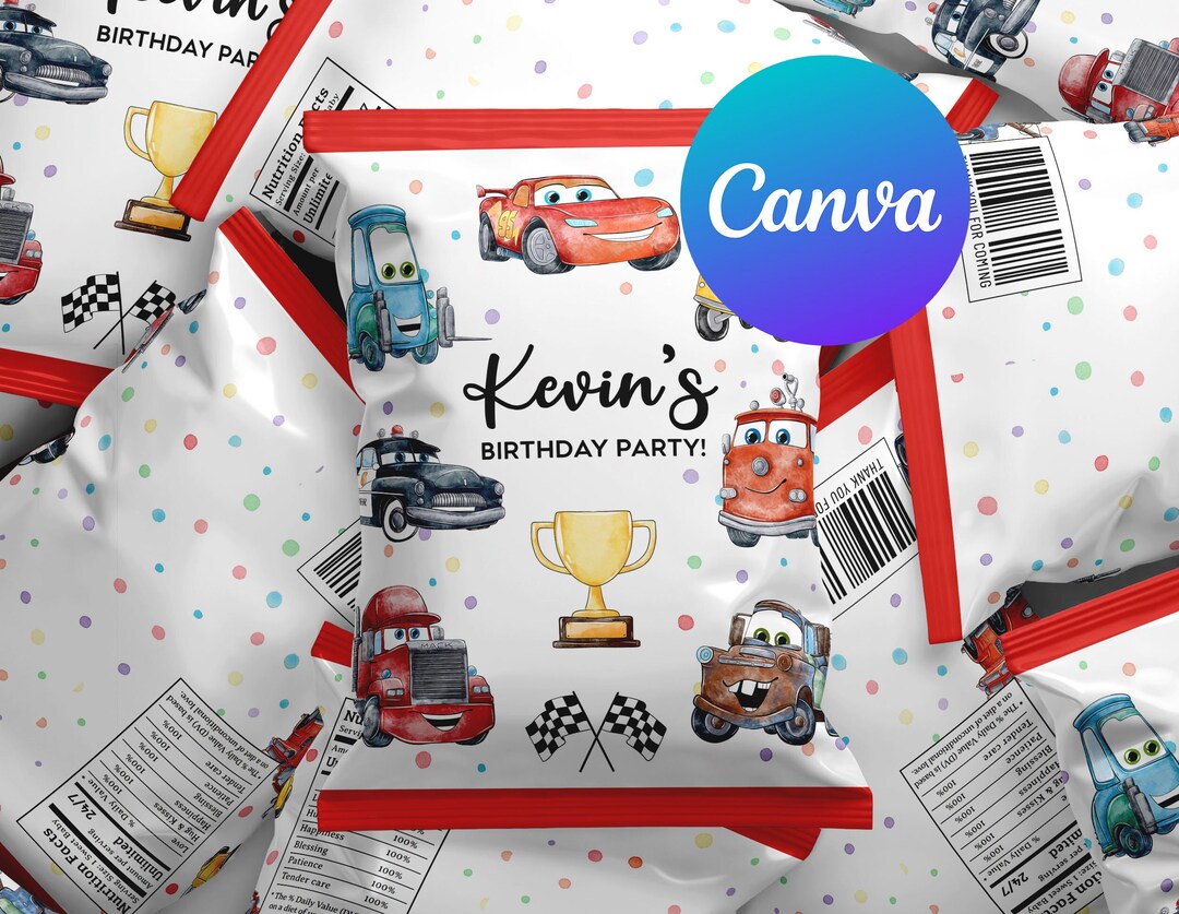 Cars Birthday Chip Bag Labels Boy Lighting Mcqueen Race Car Party ...