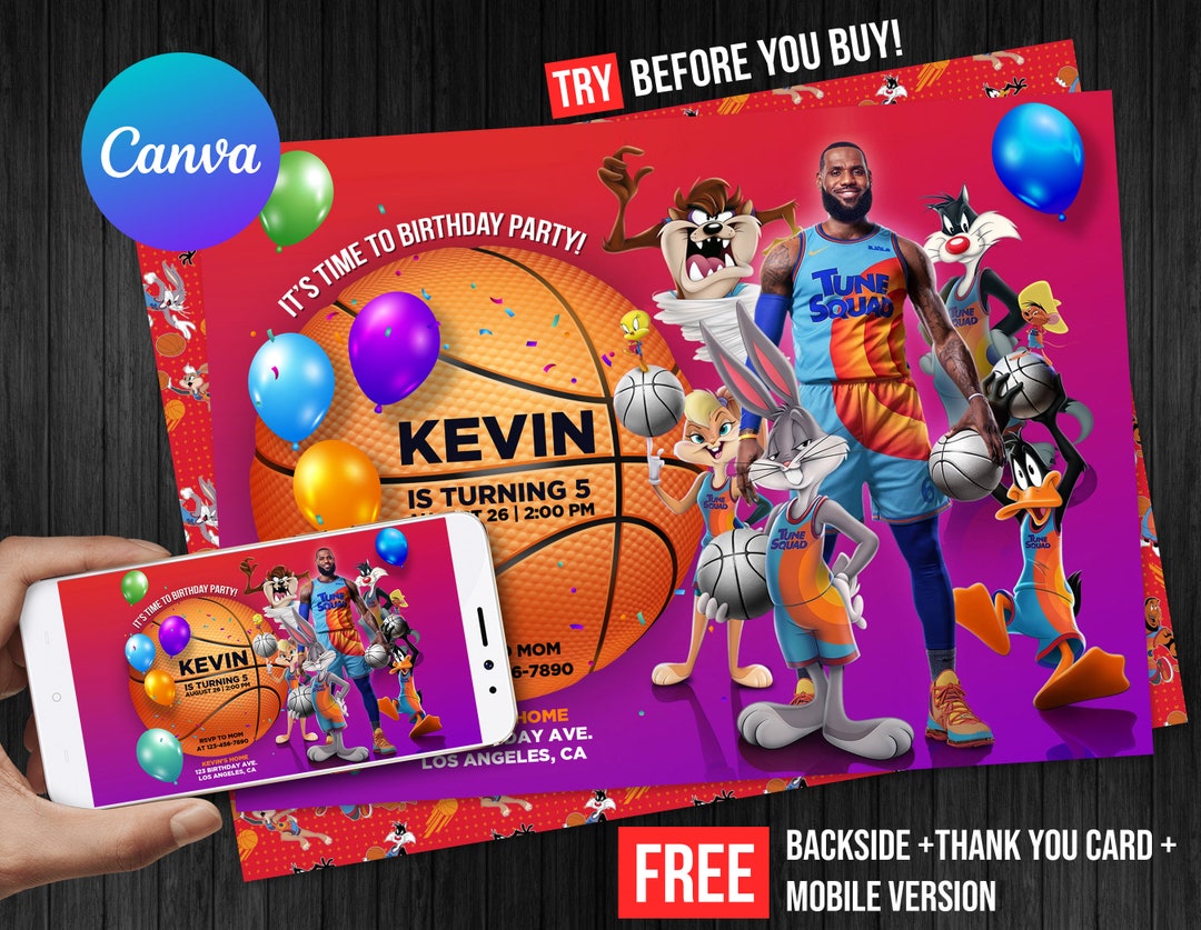 Jam Birthday Boy Invitation Space Basketball Thank You Card Editable ...