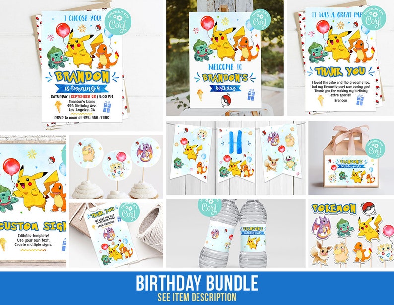 Pikachu Birthday Party Decorations Bundle Boy Pokemon Game - Etsy
