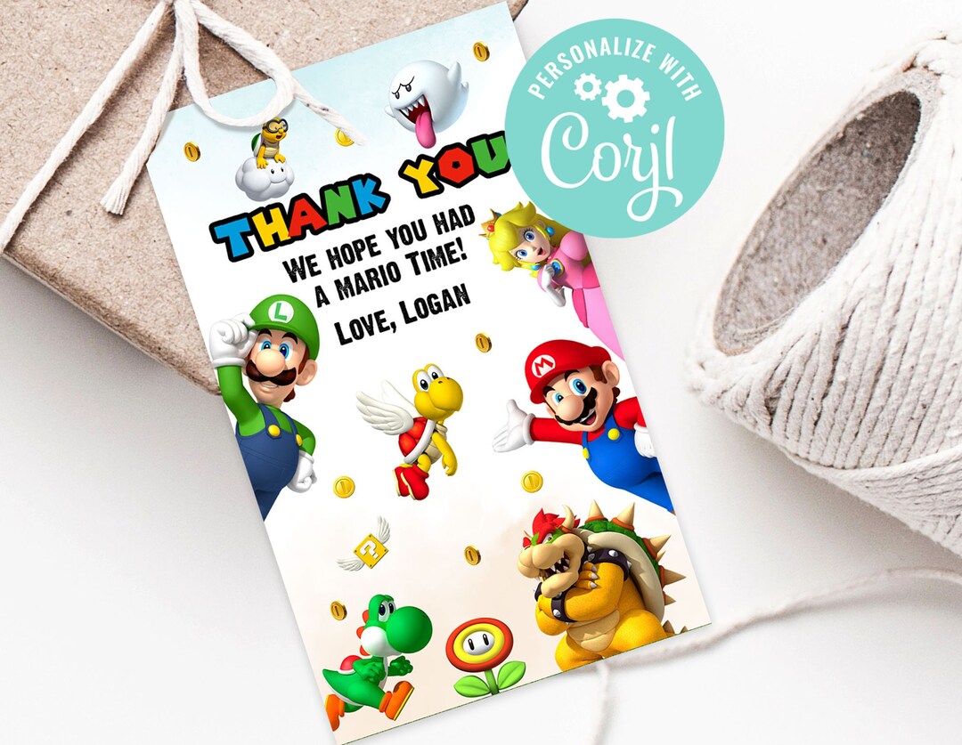 Super Mario Birthday Thank You Tags Boy Mario Bros Birthday Party ...
