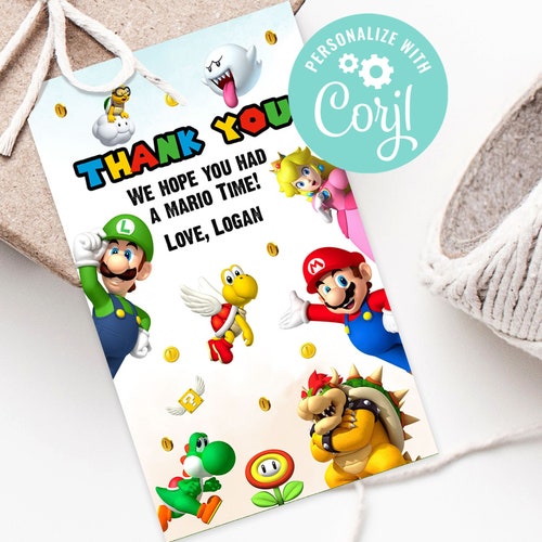 Super Mario Birthday Thank You Tags Boy Mario Bros Birthday - Etsy