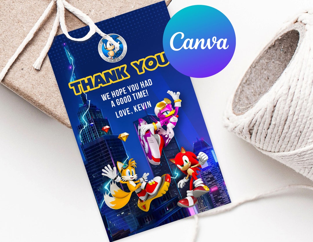 Sonic the Hedgehog Birthday Thank You Tags Boy Super Sonic Party ...