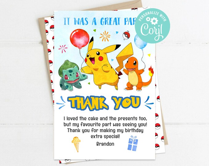Pokemon thank you card - Etsy