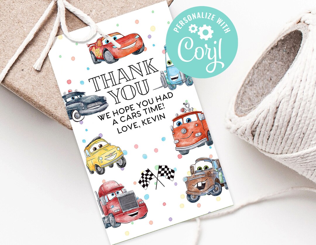Cars Birthday Thank You Tags Boy Lighting Mcqueen Race Car Party ...