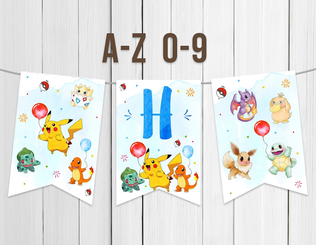 Printable Banner Letters A to Z Birthday Party Decoration Boy Pikachu ...