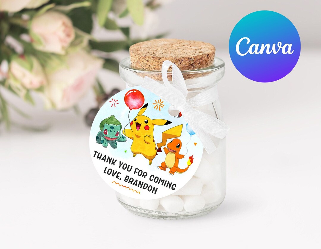 Pikachu Birthday Favor Tag Boy Pokemon Game Party Thank You Tags Gift ...