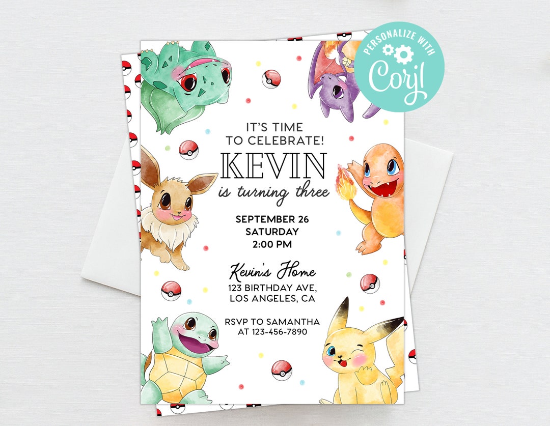 Pikachu Card Birthday Boy Invitation Printable Editable - Etsy