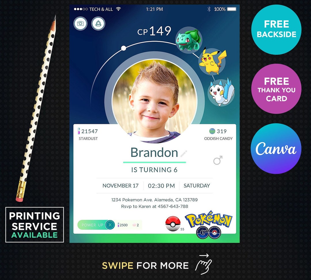 Pikachu Card Birthday Boy Invitation With Picture Photo Printable ...