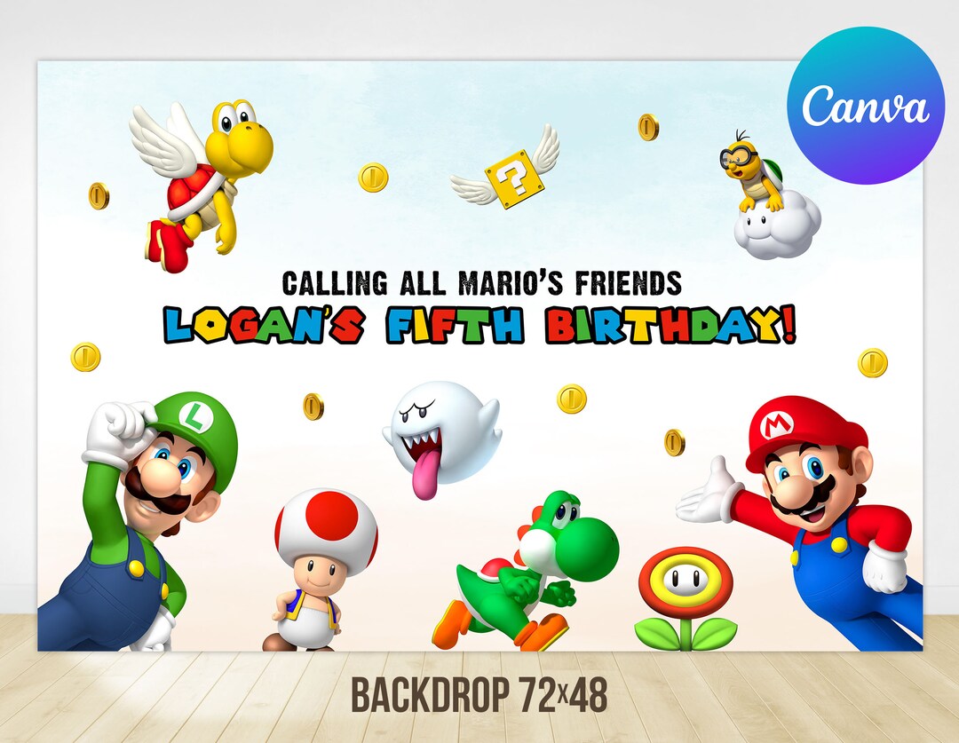 Super Mario Birthday Backdrop Boy Mario Bros Birthday Party Decoration ...