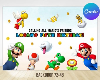Thank You Card Super Mario Birthday Party Decoration Boy Mario Bros ...