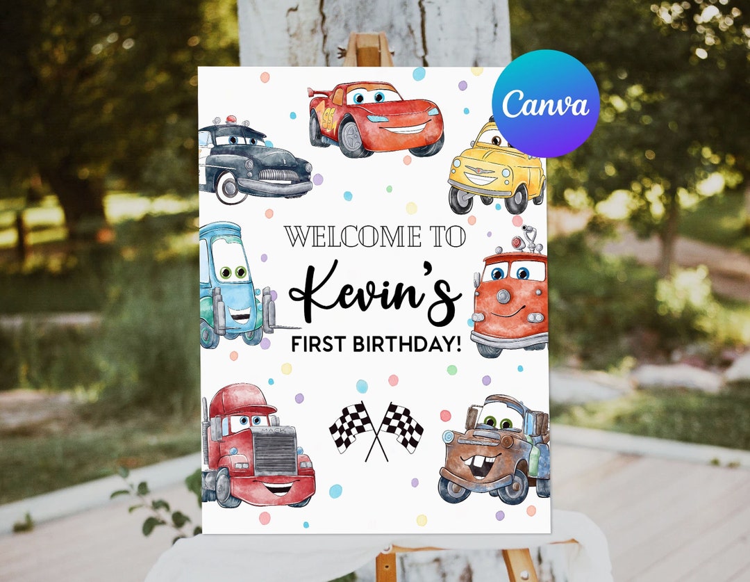 Cars Birthday Welcome Sign Boy Lighting Mcqueen Race Car Party ...