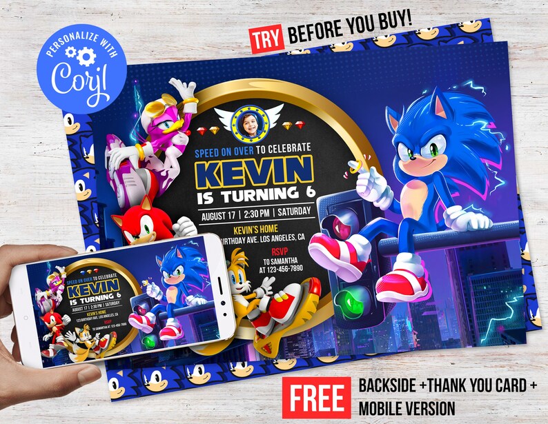 Sonic the Hedgehog Birthday Boy Super Sonic Invitation Photo - Etsy