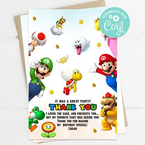 Thank You Card Super Mario Birthday Party Decoration Boy Mario - Etsy