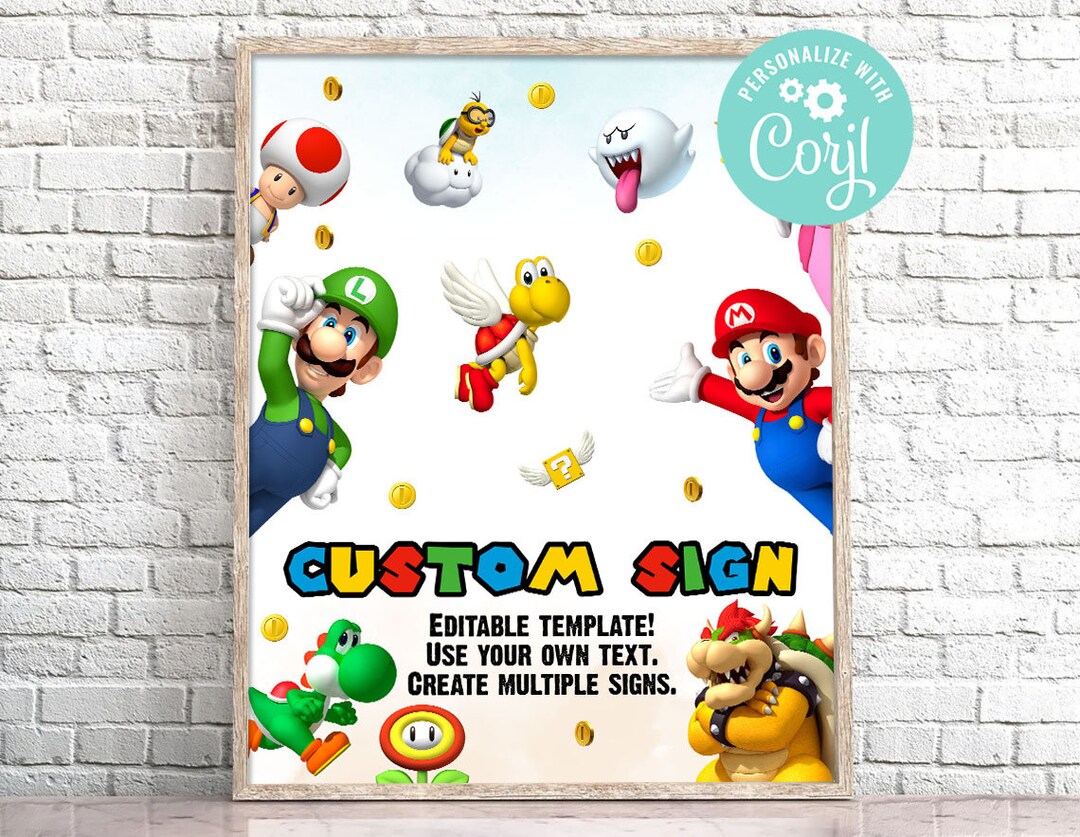 Super Mario Birthday Custom Sign Boy Mario Bros Party Decoration Super ...