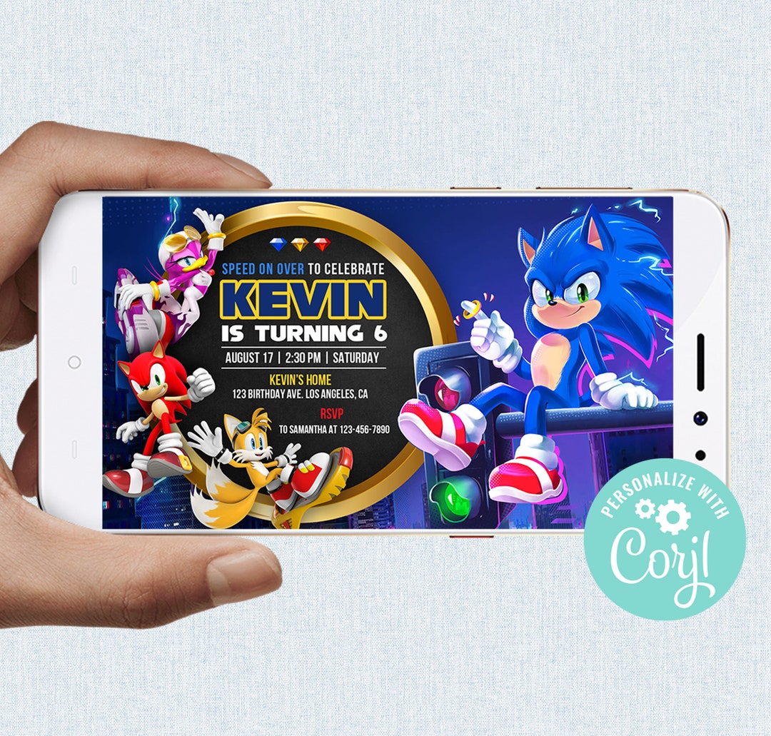 Sonic the Hedgehog Birthday Invitation Boy Super Sonic Party Invite ...