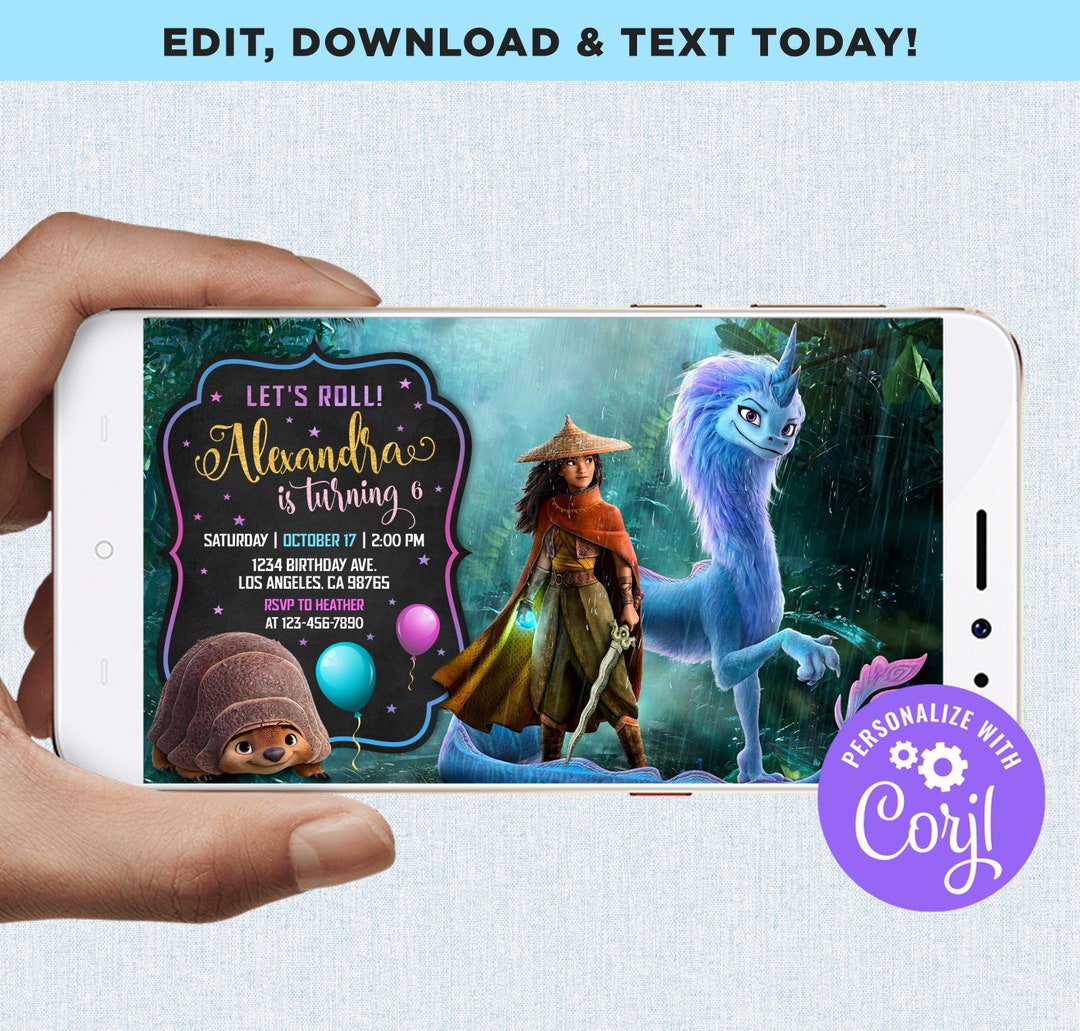 Raya and the Last Dragon Invitation Birthday Girl Mobile Phone Text ...