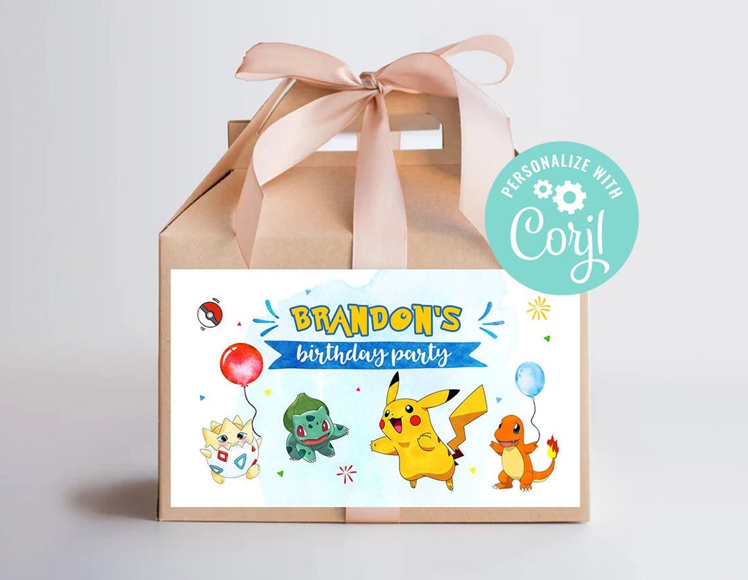 Pikachu Birthday Gable Box Labels Boy Pokemon Game Party - Etsy