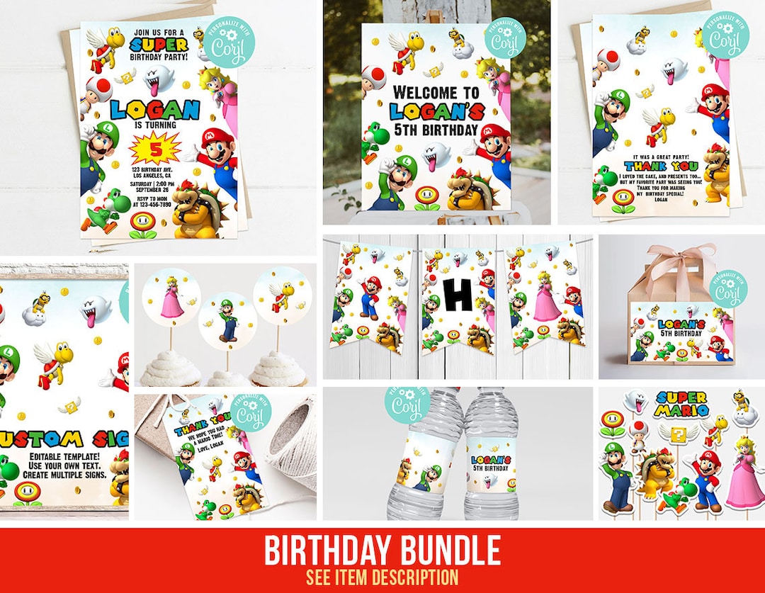 Super Mario Birthday Party Decorations Bundle Boy Mario Bros Birthday ...