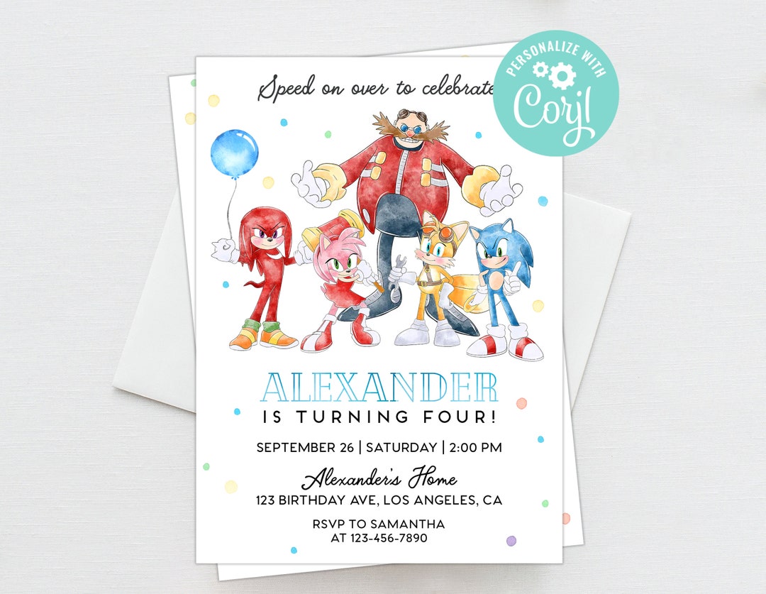 Sonic the Hedgehog Birthday Invitation Boy Party Instant Download ...