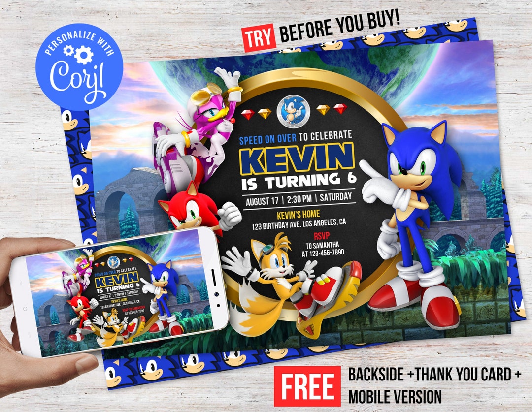 Sonic the Hedgehog Birthday Invitation Boy Electronic or - Etsy