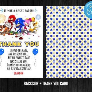 Sonic the Hedgehog Thank You Card Birthday Boy Editable Template Corjl ...