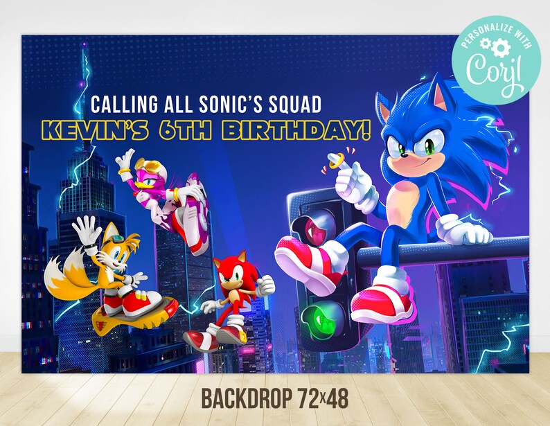 Sonic the Hedgehog Birthday Backdrop Boy Super Sonic Party - Etsy