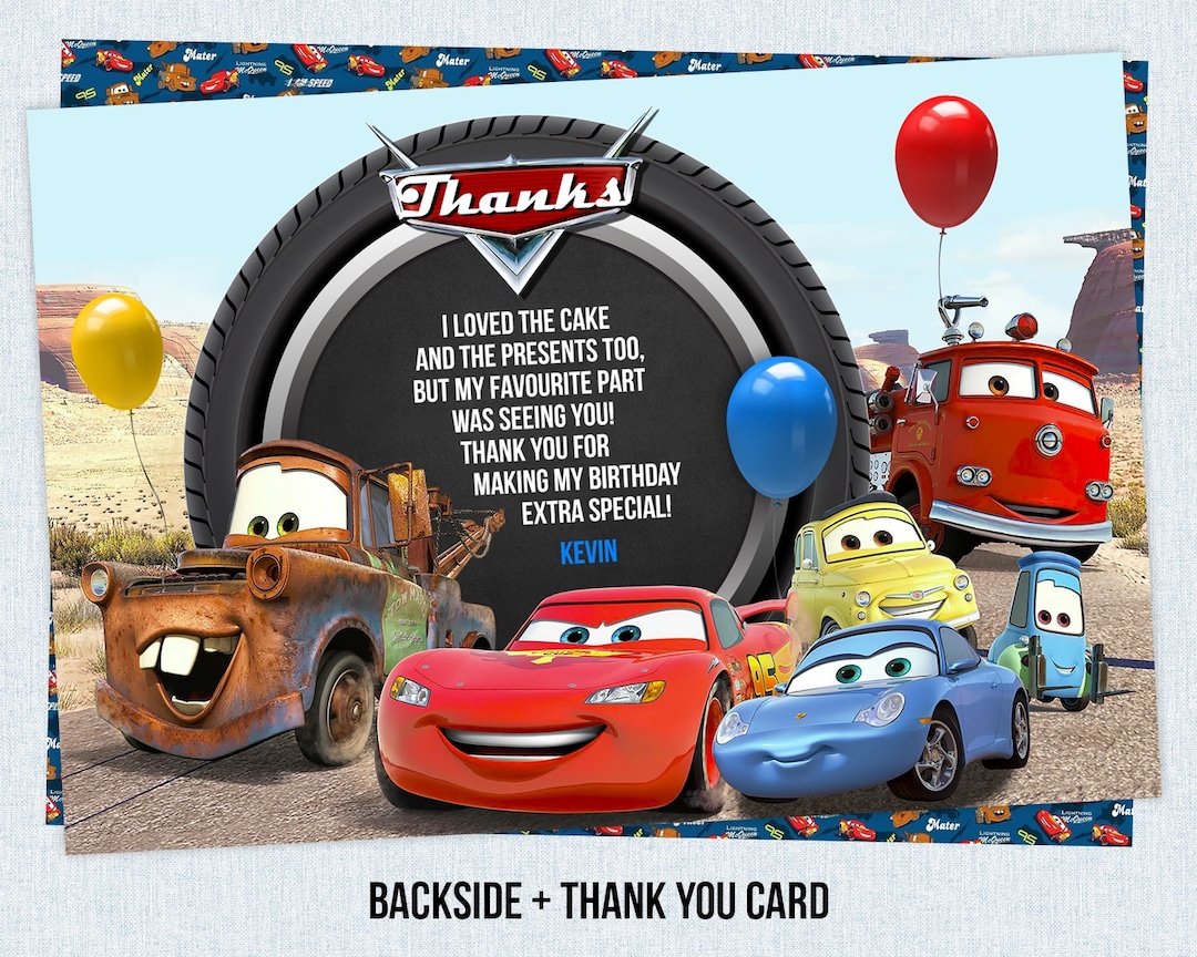 Lighting Mcqueen Cars Thank You Card Birthday Boy Editable Template ...