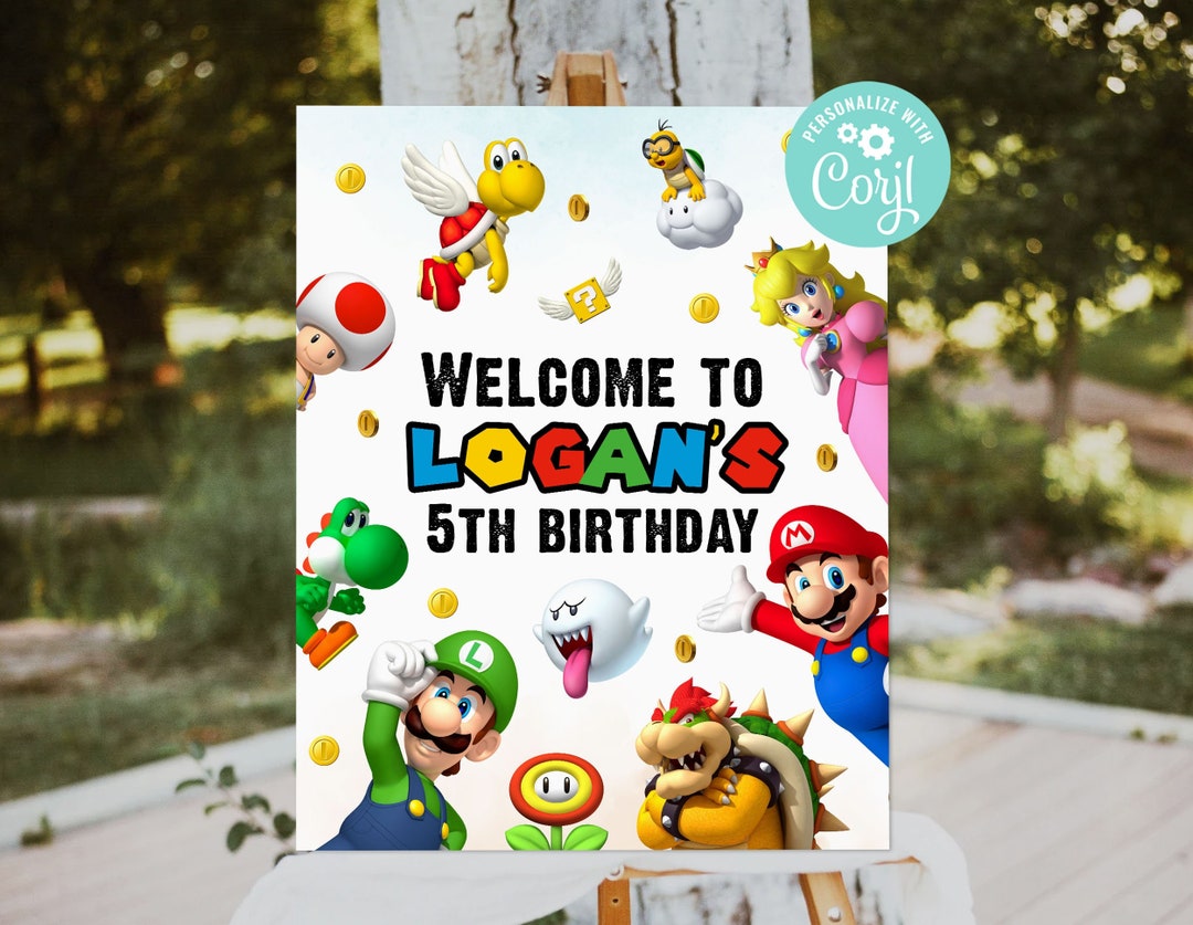 Super Mario Birthday Welcome Sign Boy Mario Bros Birthday Party ...