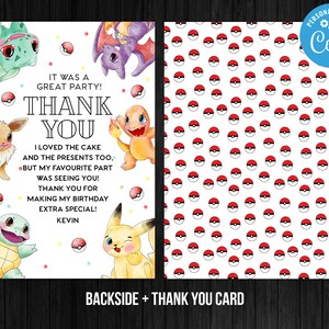 Pikachu Thank You Card Birthday Boy Editable Template Corjl Printable ...