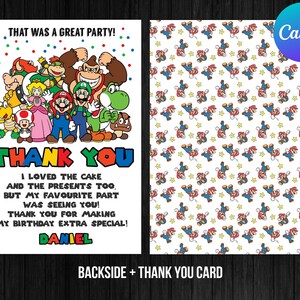 Super Mario Birthday Invitation With Photo Picture Printable Thank You ...