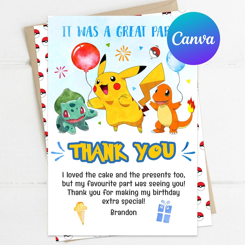 Pokemon thank you card - Etsy
