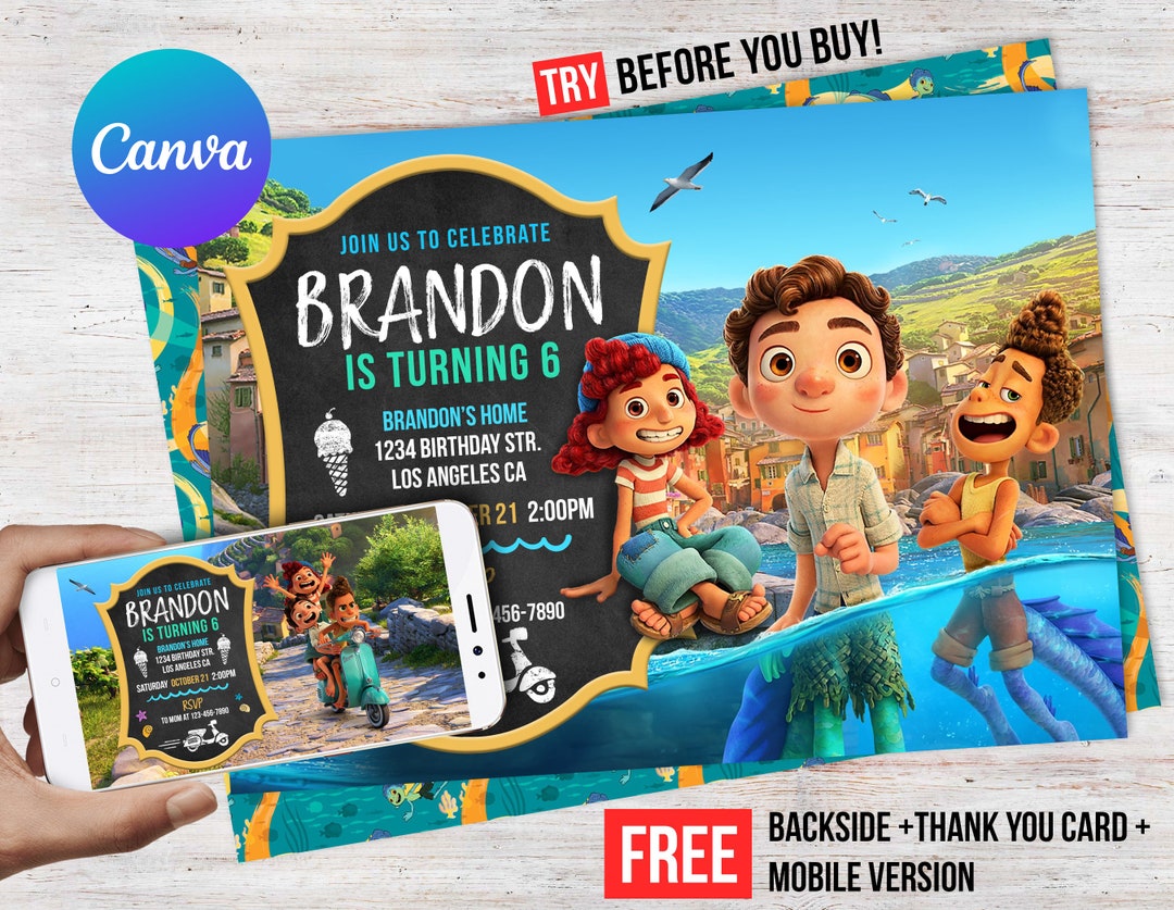 Luca Birthday Invitation Boy Thank You Card Editable Template Printable ...